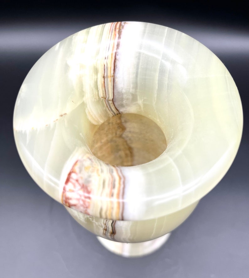 Vintage Alabaster Onyx Marble Like Vase Vessel Ivory With White Brown ...