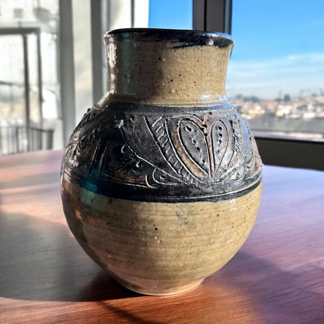 Vtg 1970s Rare Canadian Potter Gordon Reisig Abstract Pattern Pottery ...