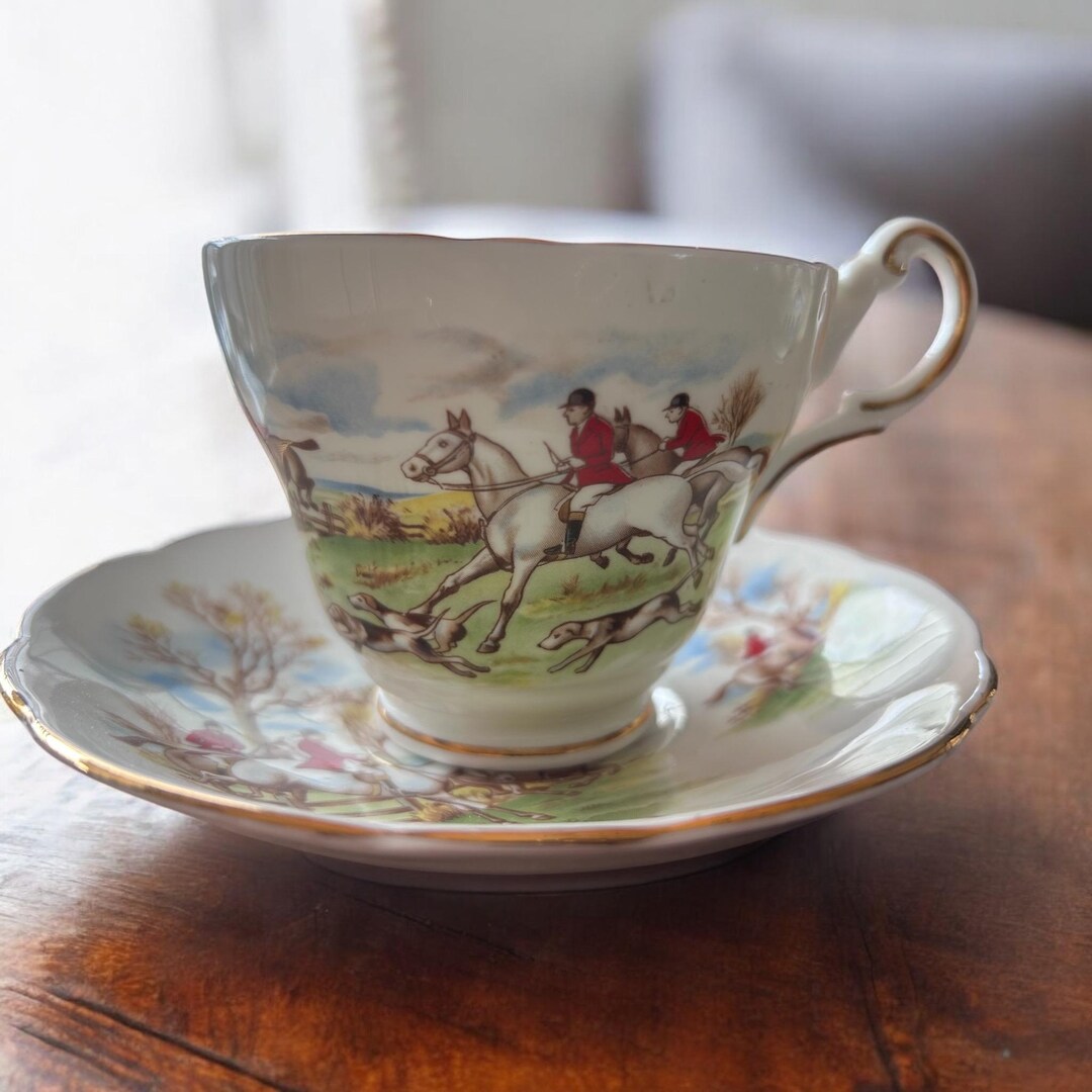 Regency Bone China Tea Cup and Saucer Featuring Hunting Scene ...