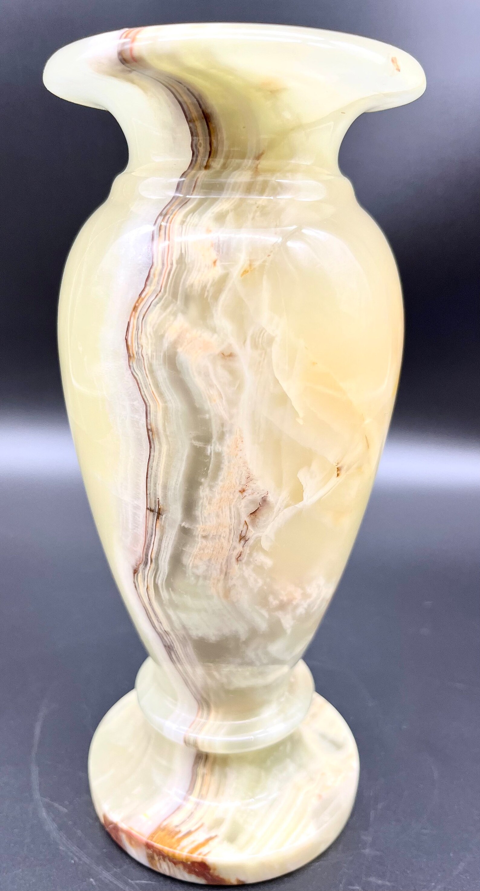 Vintage Alabaster Onyx Marble Like Vase Vessel Ivory With White Brown ...