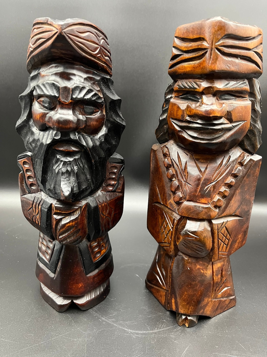 Vintage Pair of Japanese Wood Carved Ainu Doll Statues Hokkaido ...