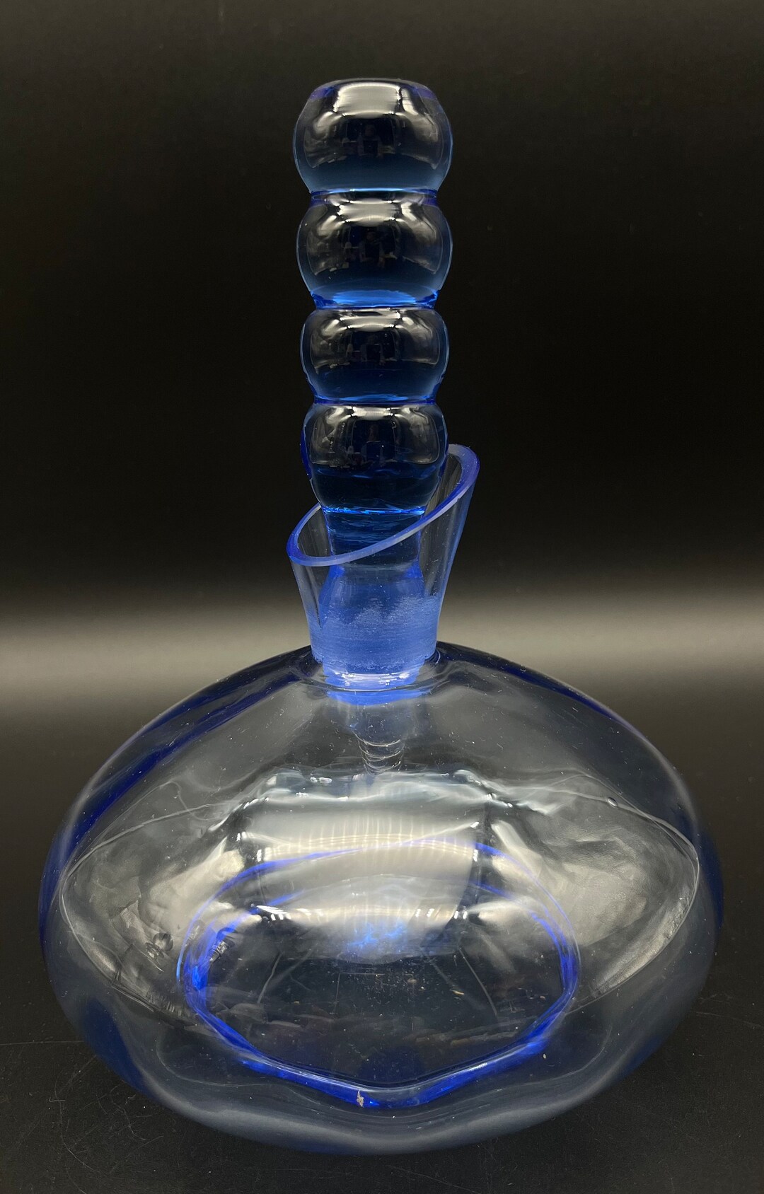 Vintage Blue Glass Decanter With Glass Stopper Liquor Server Barware ...