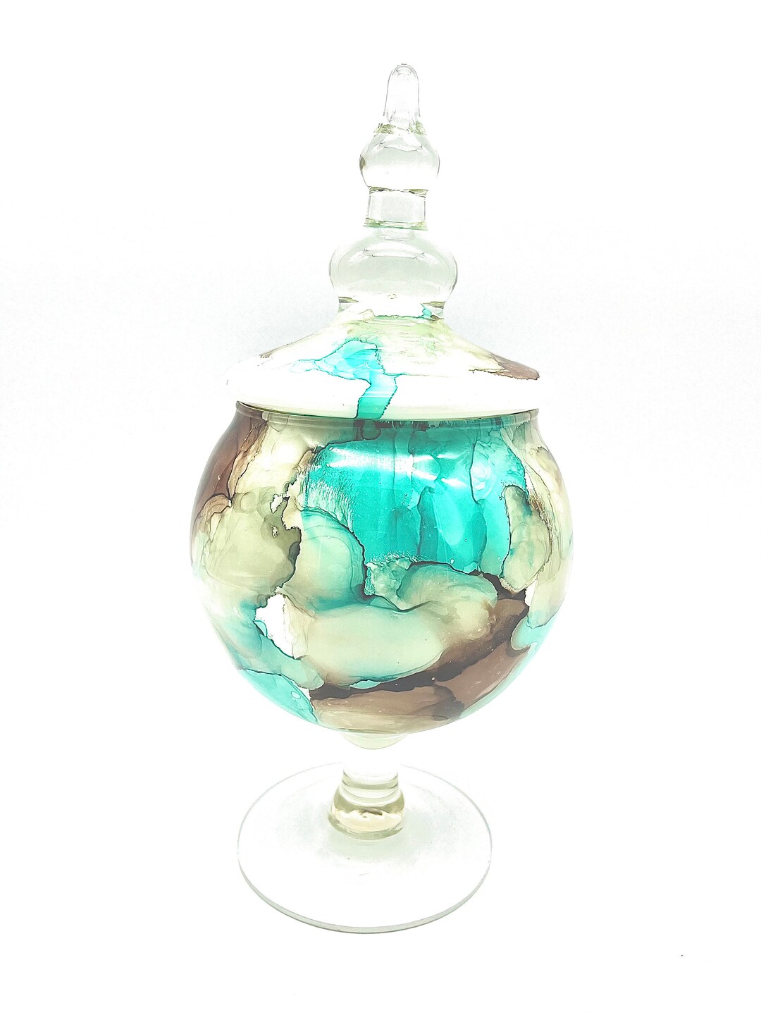 Italian Unique Reverse Painted Art Glass Multi-coloured Franco Compote ...