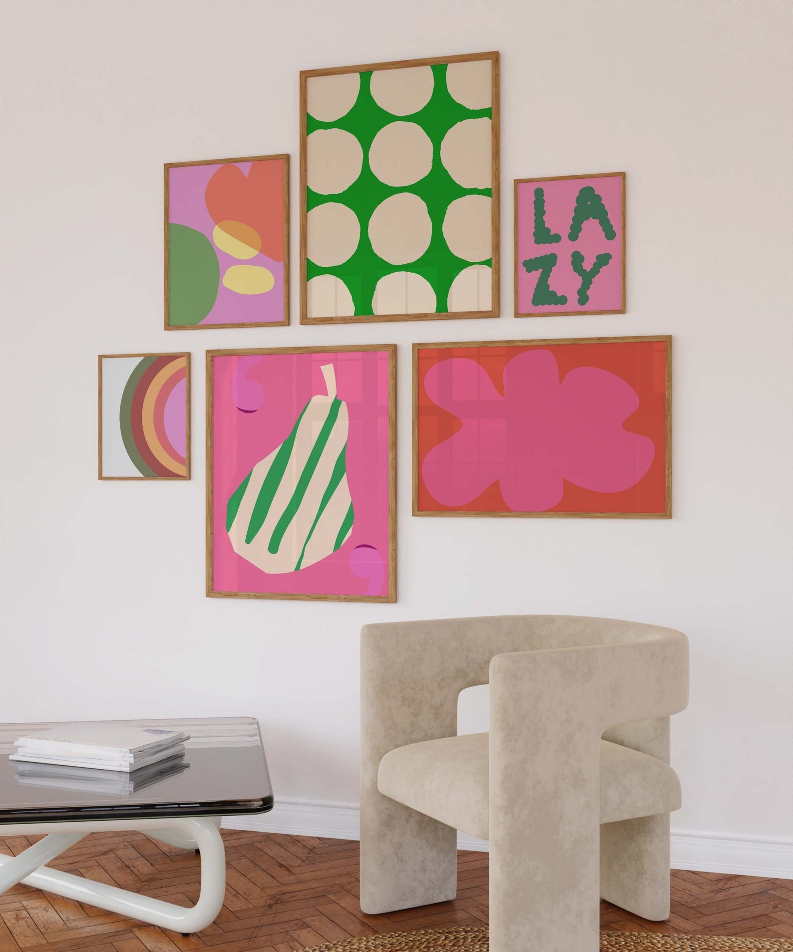 Preppy Colorful Pink Wall Art Digital Download Set of 6 Trendy Pink and ...