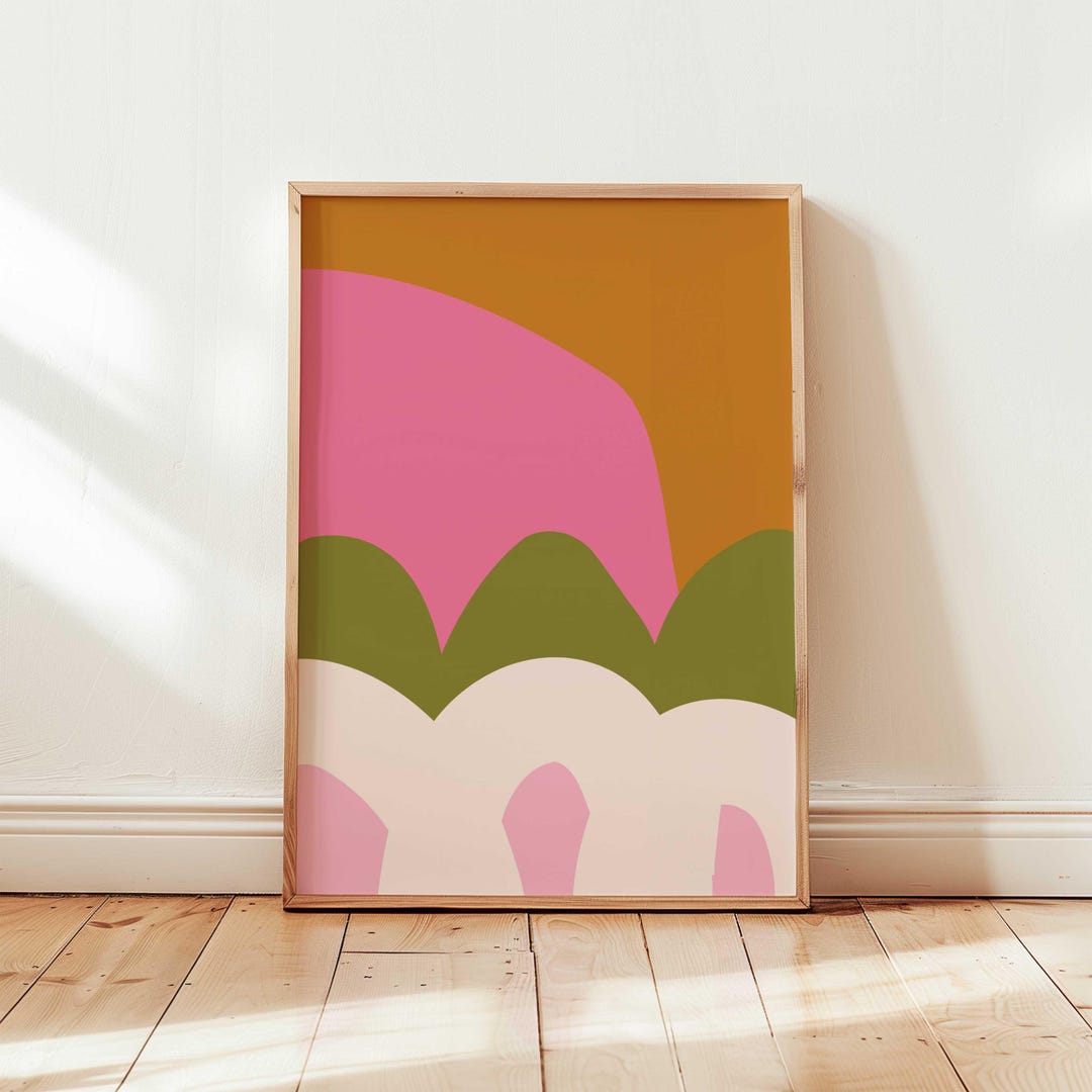 Abstract Color Block Print: Hot Pink, Orange, and Olive (digital ...