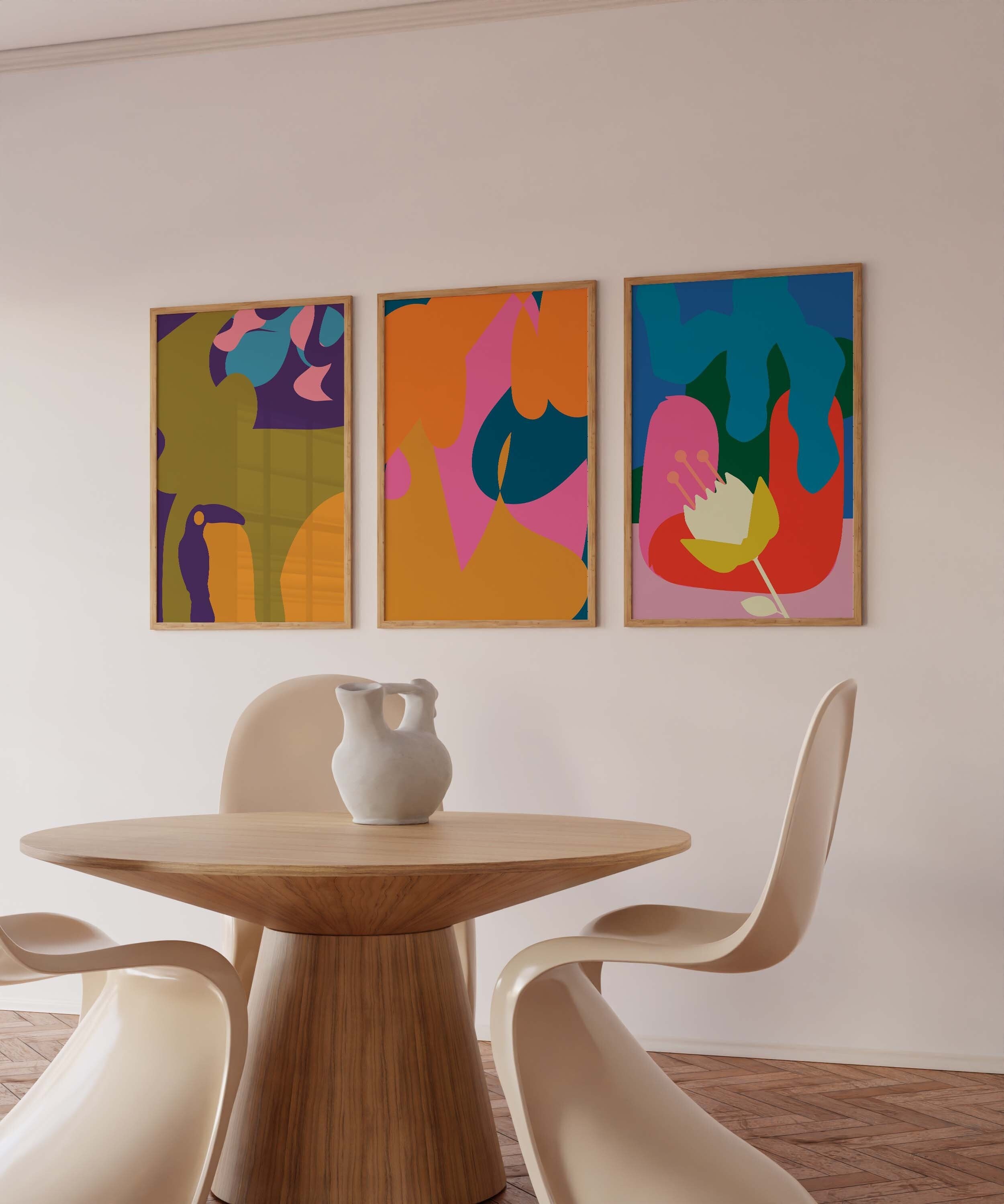 Colorful Wall Art Modern Abstract Prints Set Trendy Gallery Wall Set of ...