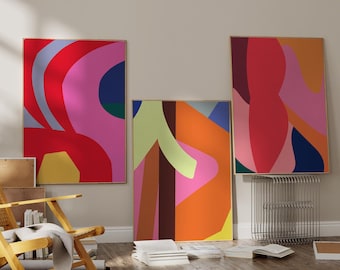 Colorful Wall Art Bold Abstract Set of 3 Prints Modern Wall Art ...