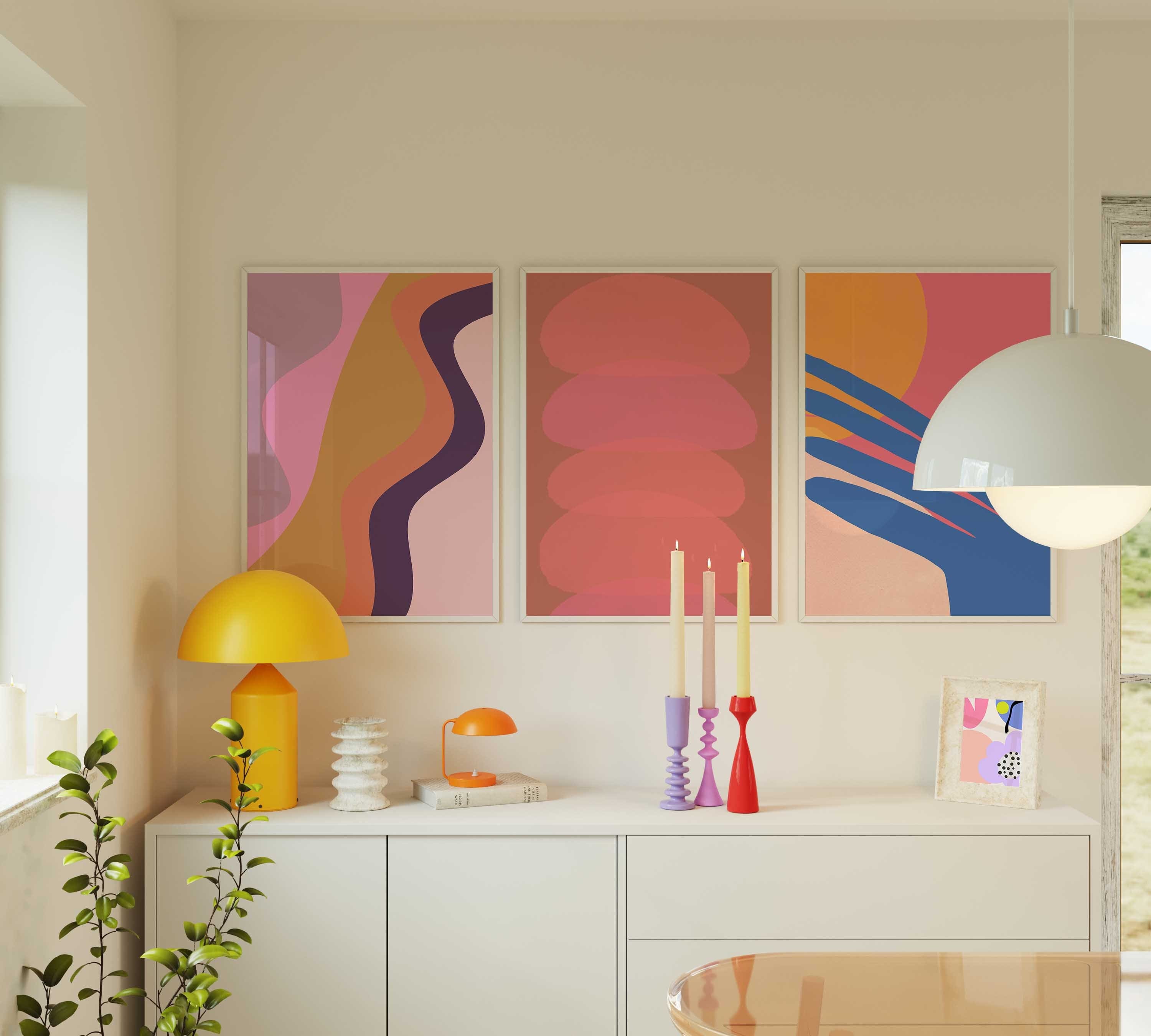 Hot Pink Wall Art Set of 3 Prints Set of 3 Pink Wavy Wall Art - Etsy