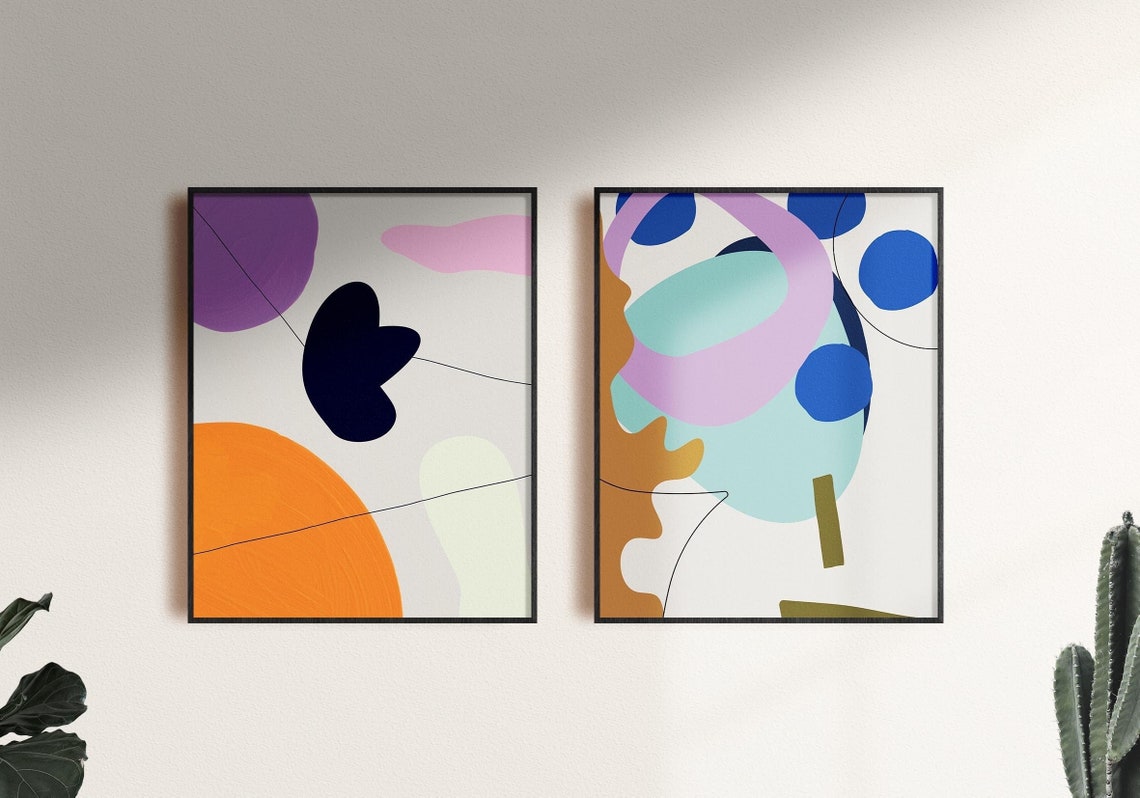 Printable Gallery Set of 2 Abstract Colorful Preppy Prints - Etsy