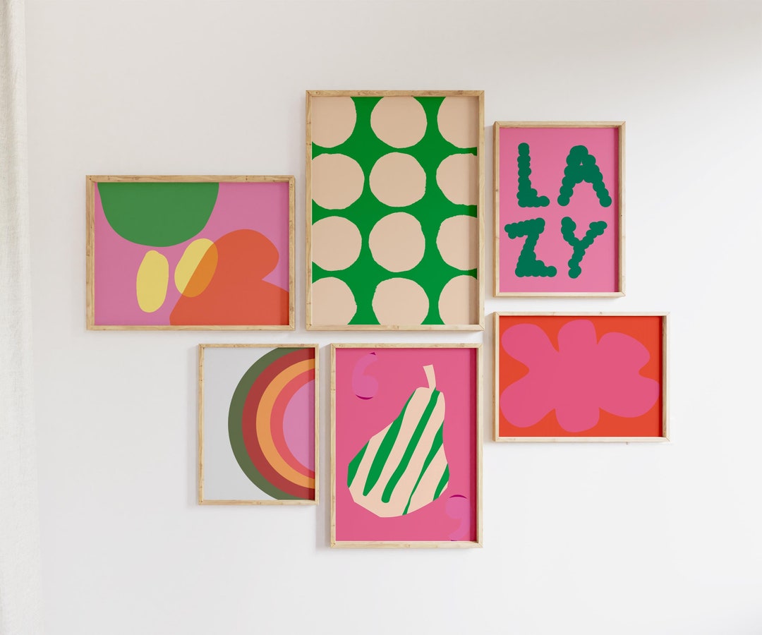 Preppy Colorful Pink Wall Art Digital Download Set of 6 Trendy Pink and ...