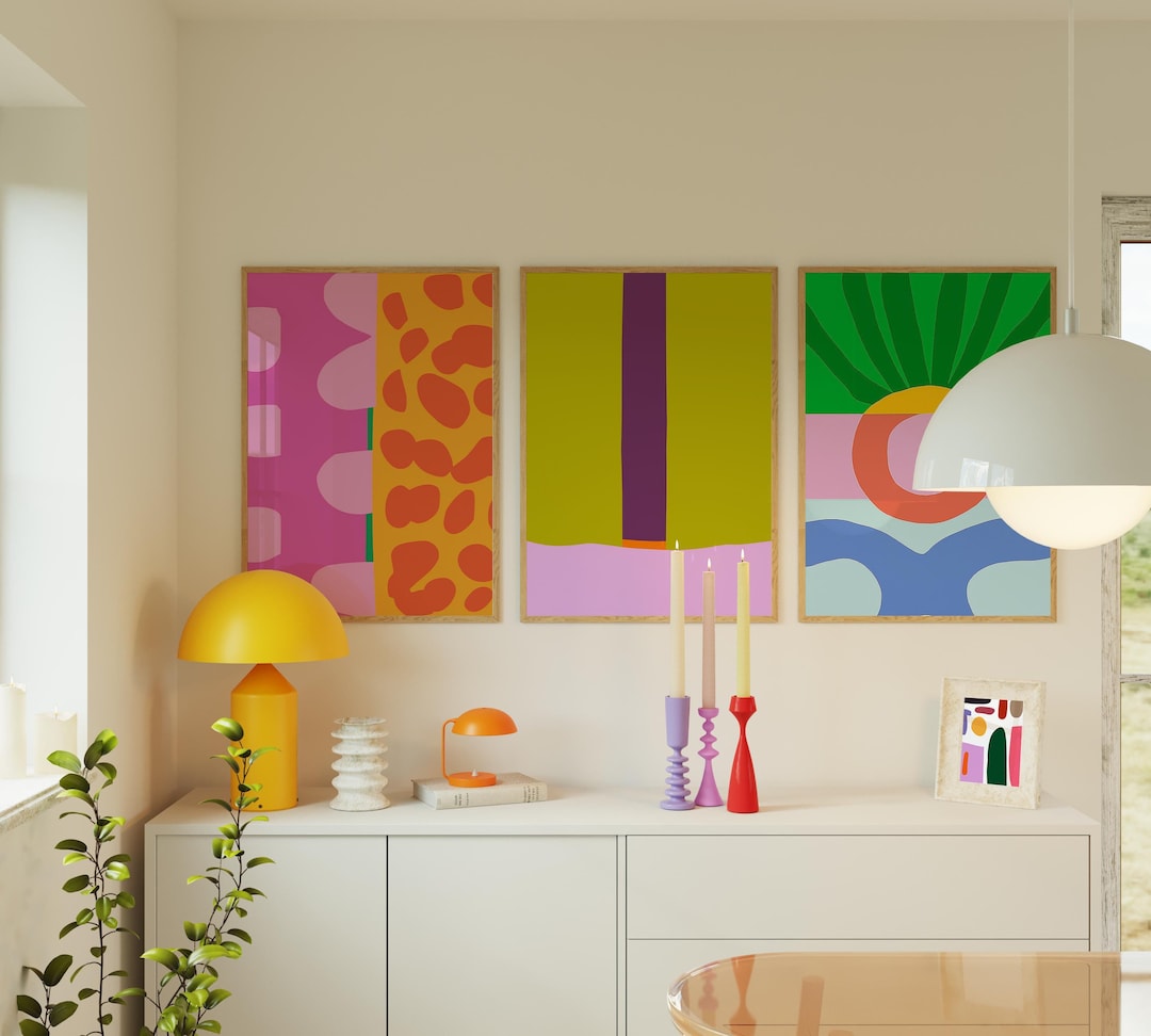 Modern Colorful Abstract Art Prints Bold Geometric Wall Art Set Mid ...