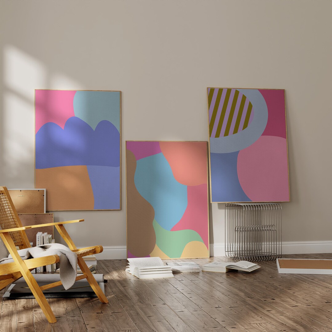 3er Set Abstrakte Pastell Bunte Drucke Wand Kunst 3er Set Dänische Pastell Dekore Digitaler ...