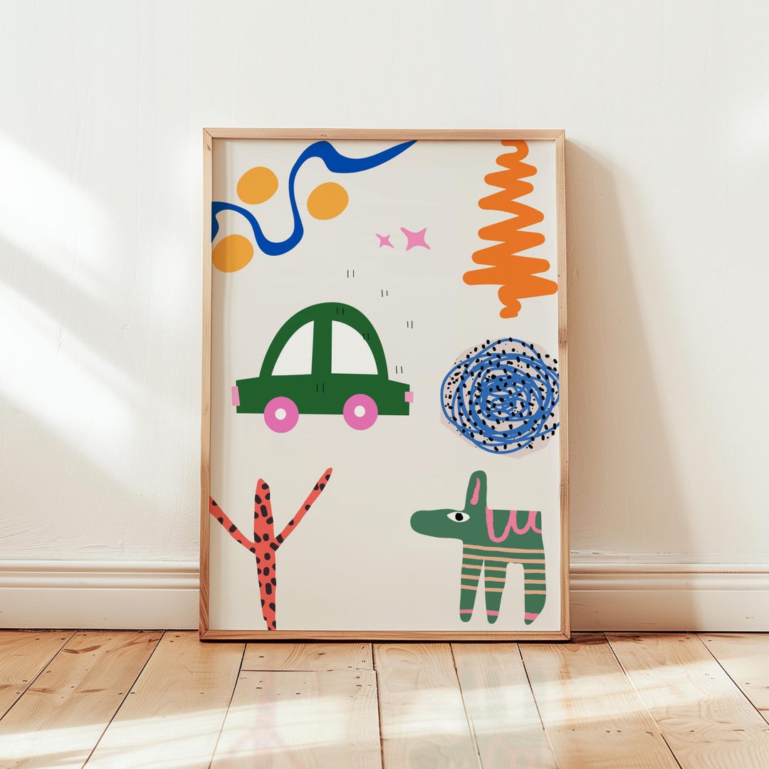 Colorful Fun Abstract Art Playful Kids Wall Art Print Naïve Art Style ...