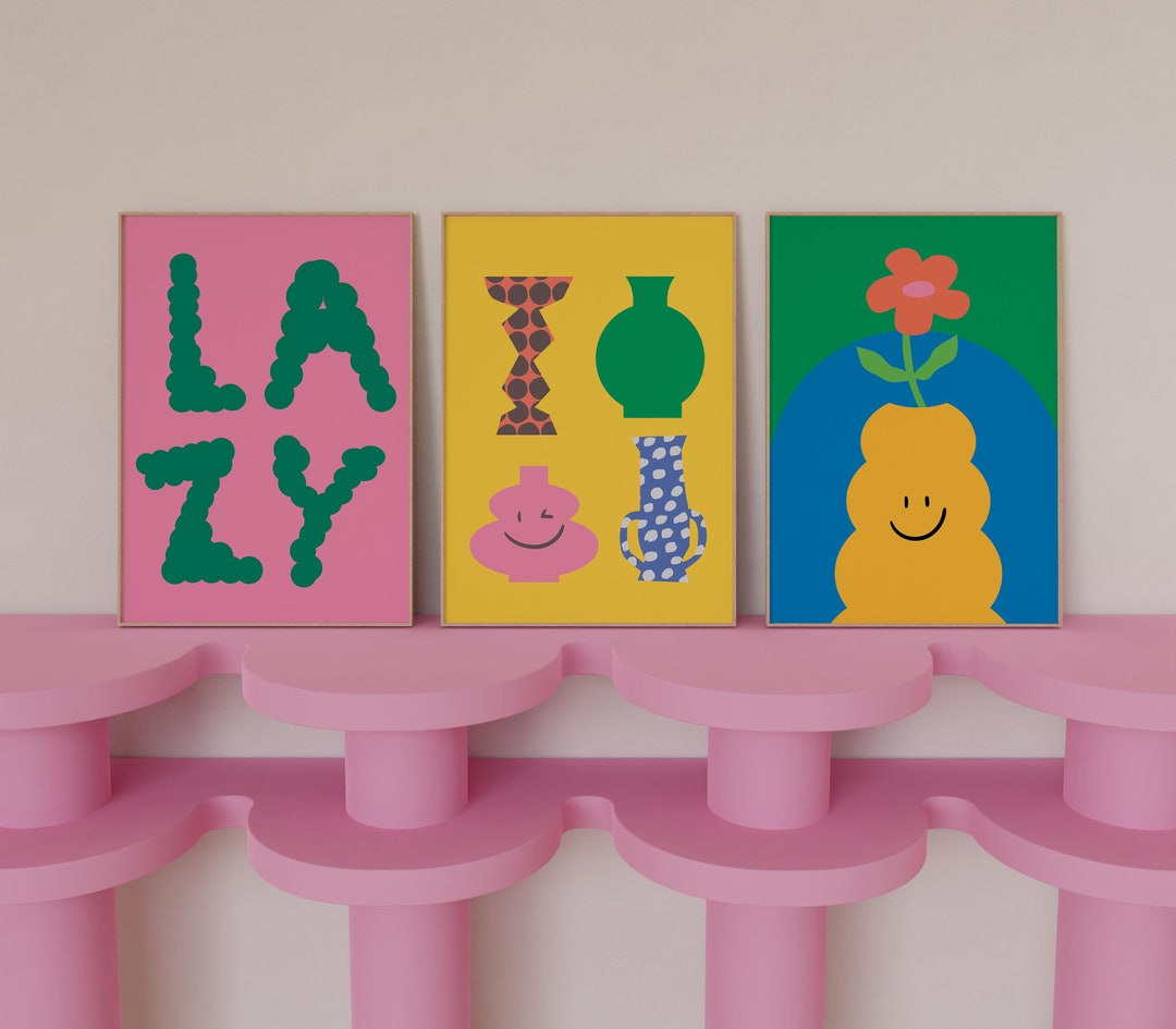 Set of Three Eclectic Art Prints Colorful Wall Art Modern Funky Print ...