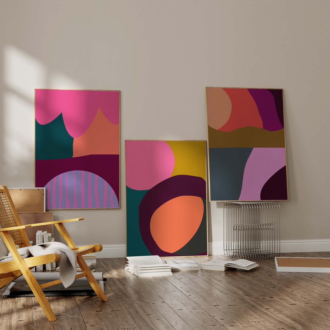 Modern Abstract Art Bright Colorful Printable Set of 3 Colorful Prints ...