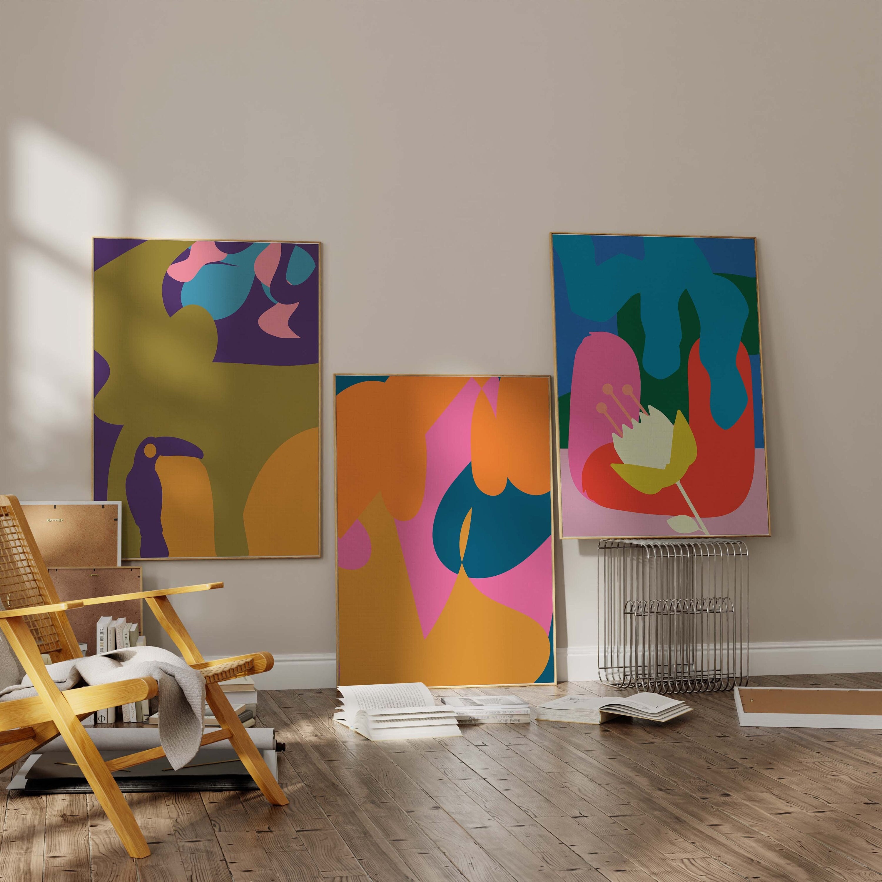 Colorful Wall Art Modern Abstract Prints Set Trendy Gallery Wall Set of ...
