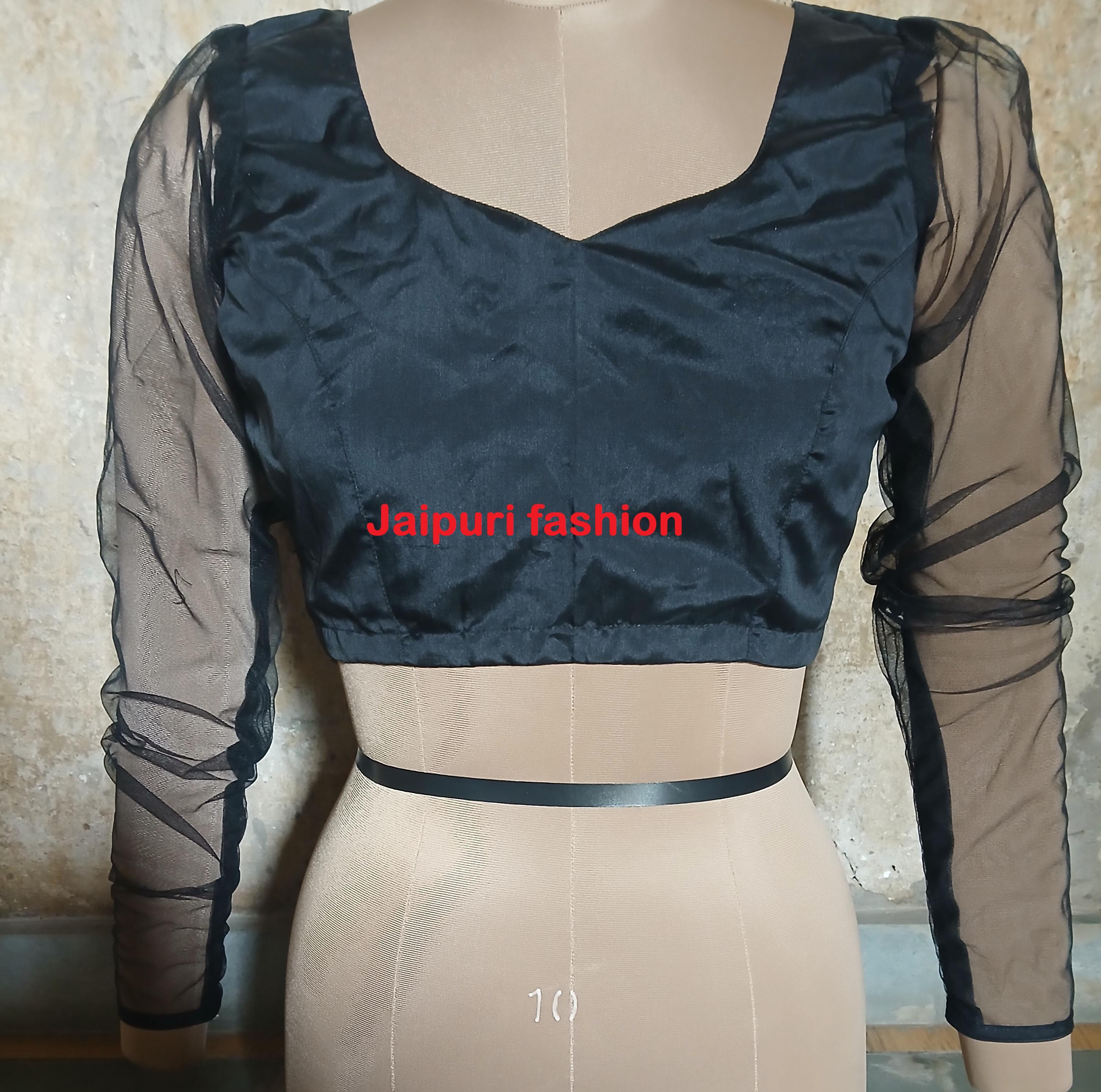 Designer V Neck Saree Blouse, Net Sleeves, Indian Sari, Bollywood Style ...