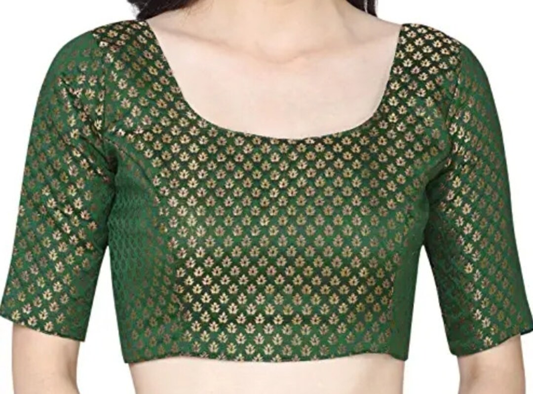 Blue Chanderi Silk Blouse Sari Top elbow Sleeves Without - Etsy