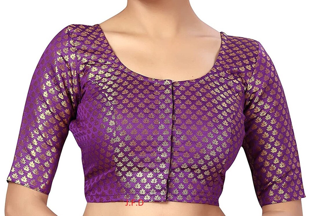 Blue Chanderi Silk Blouse Sari Top elbow Sleeves Without Pads Blouse ...