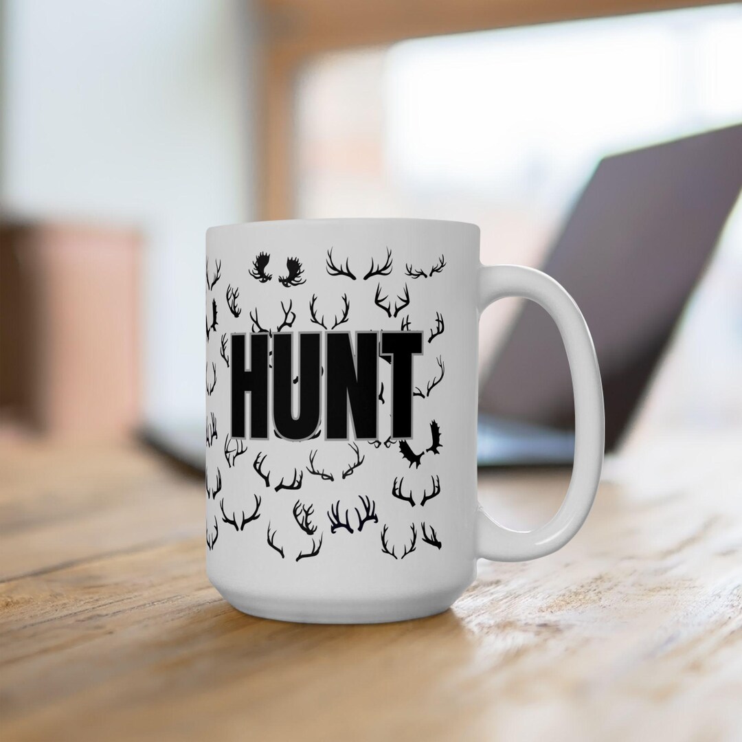 Hunting Antler Mug, Gift for Hunter, White Ceramic 11oz. or 15oz ...