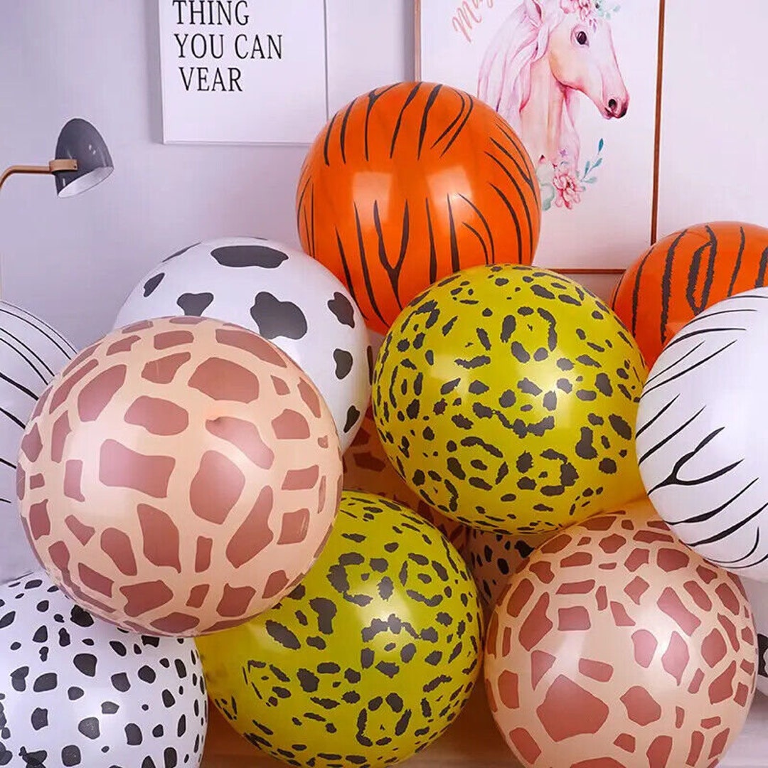 12 Safari Jungle Animal Print Balloons Latex Birthday Decorations Kids ...