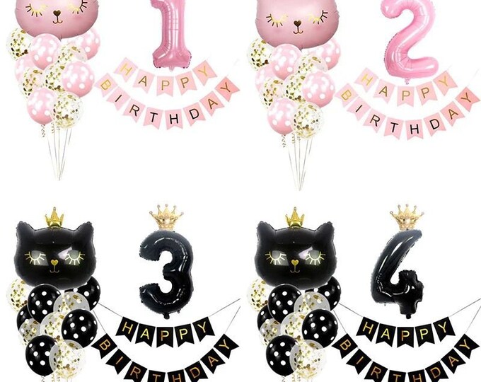 Cat Party Gold MEOW Balloon and Cat Face Banner Kit - Etsy