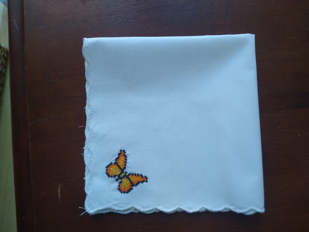 Cross Stitch Handkerchief Monarch Butterfly Handkerchief - Etsy