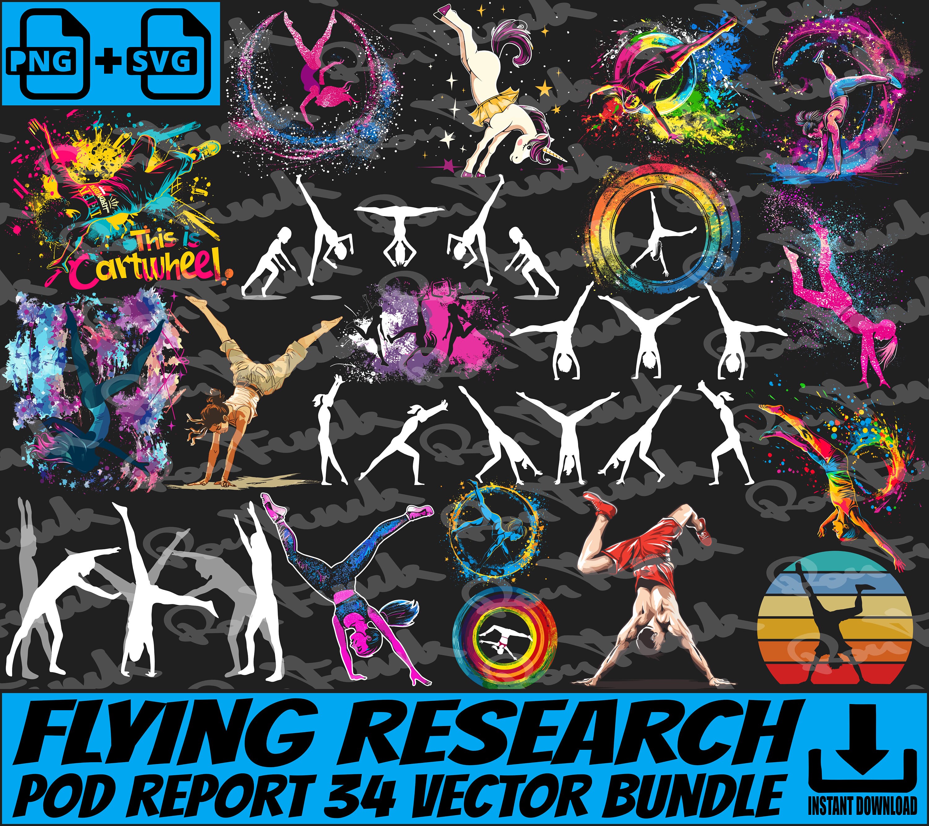 34 Cartwheel SVG Bundle for Shirts / Cartwheeling PNG Sublimation Files ...