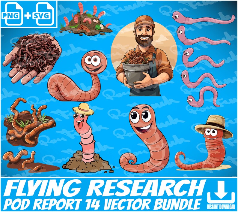 Worm Farming SVG Bundle for Shirts // Earthworm & Dewworm PNG ...