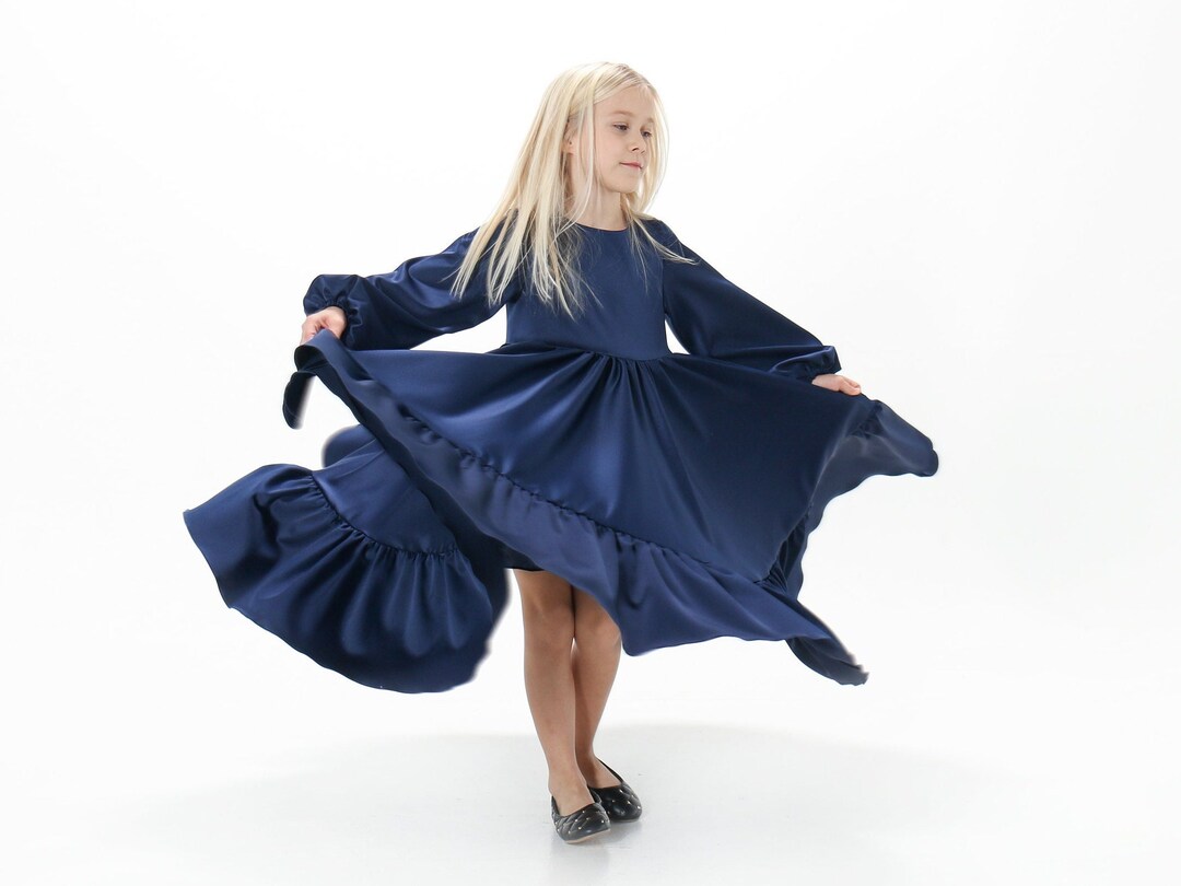 Navy Blue Atlas Dress for Concerts, Birthdays, Events, Holidays, E.t.c ...