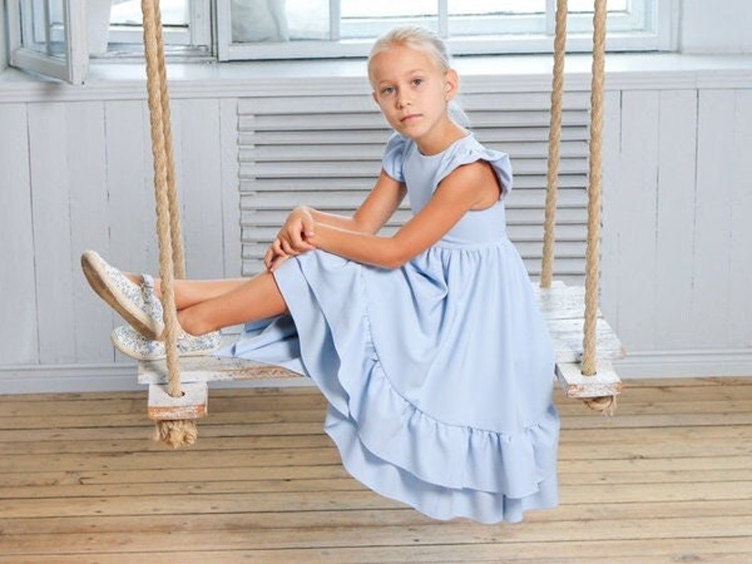 Cloud Sky Blue Girls Dress With Ruffles, Sleeveless Dress, Blue Girls ...