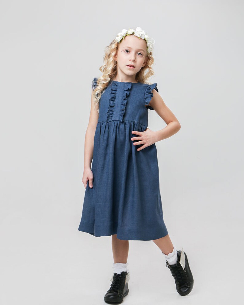 Cornflower Blue Linen Dress: Perfect for Formal Events, Parties, School ...