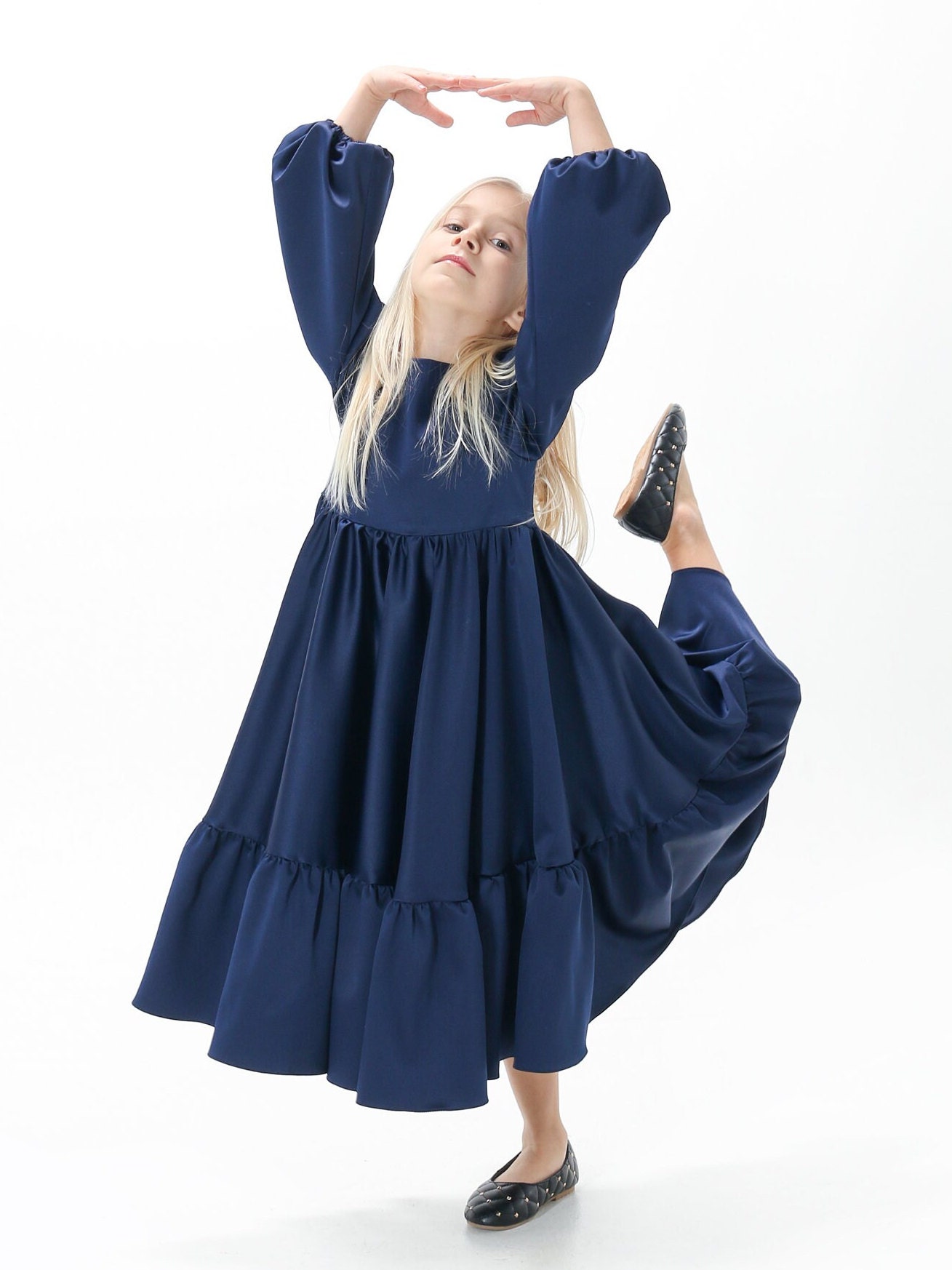 Navy Blue Atlas Dress for Concerts, Birthdays, Events, Holidays, E.t.c ...