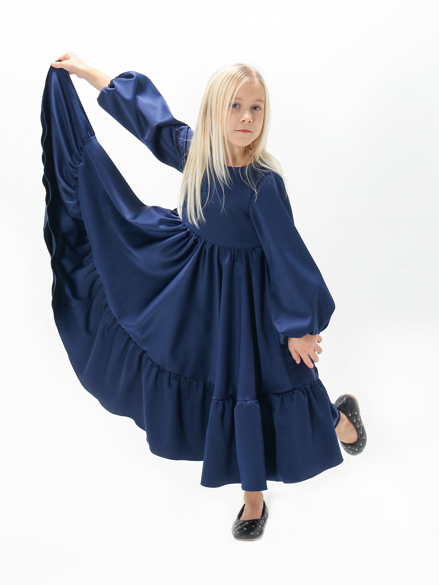 Navy Blue Atlas Dress for Concerts, Birthdays, Events, Holidays, E.t.c ...