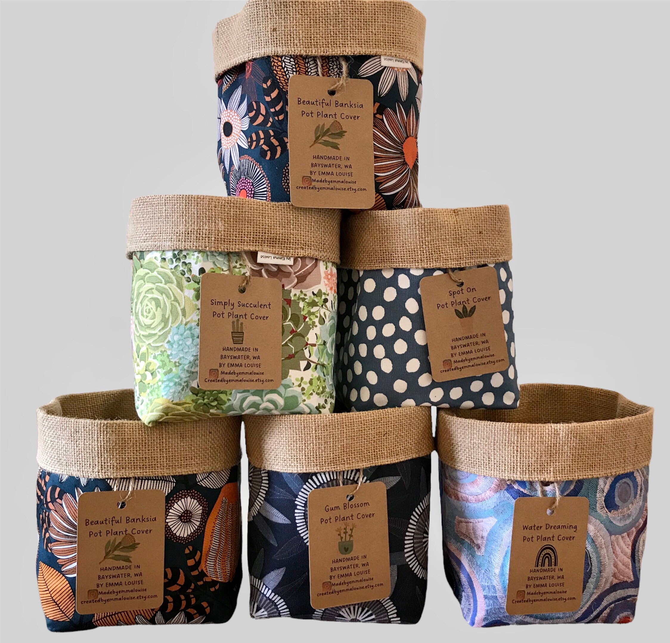 Pot Plant Cover Cotton and Hessian Reversible Fabric Basket - Etsy ...