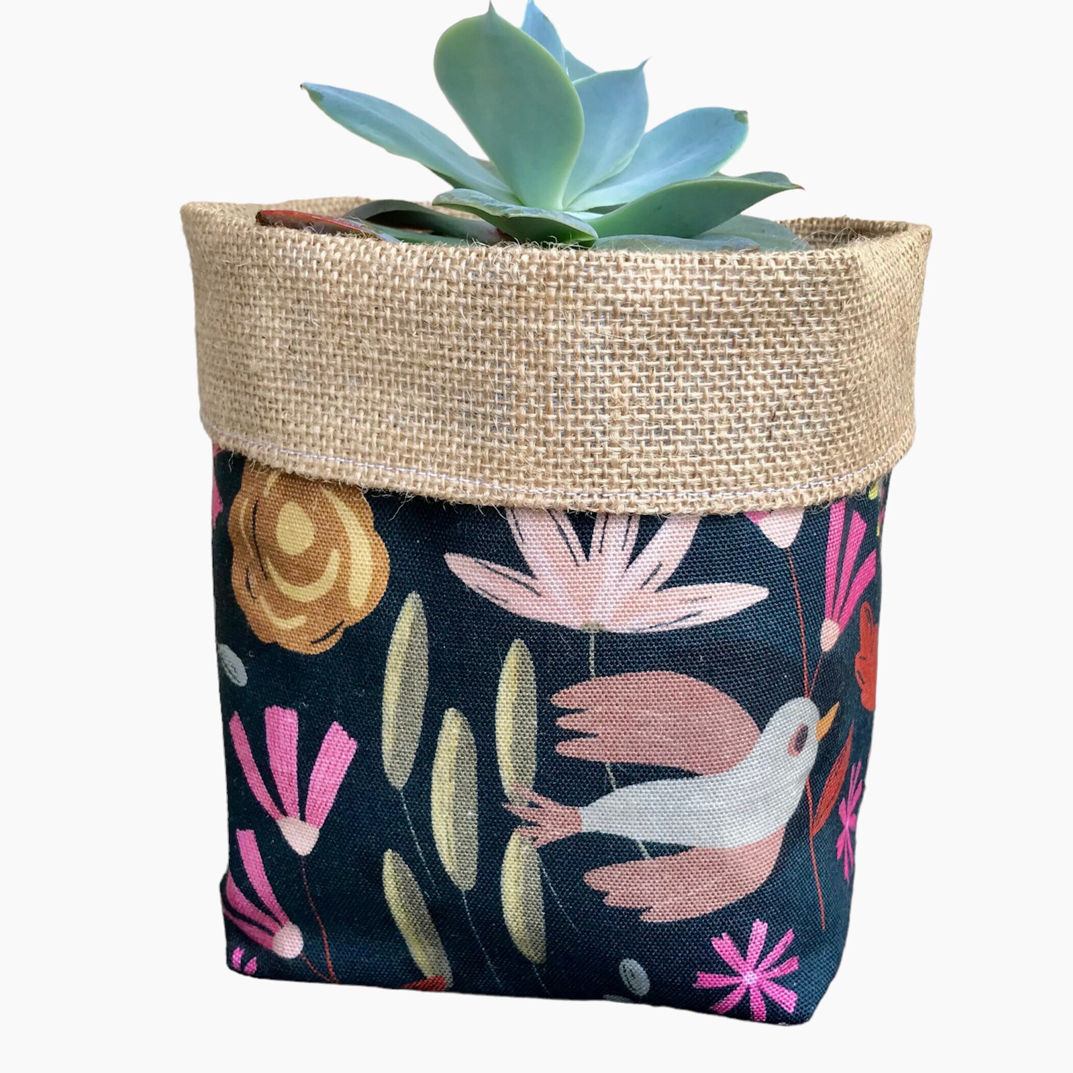 Pot Plant Cover Cotton and Hessian Reversible Fabric Basket - Etsy ...