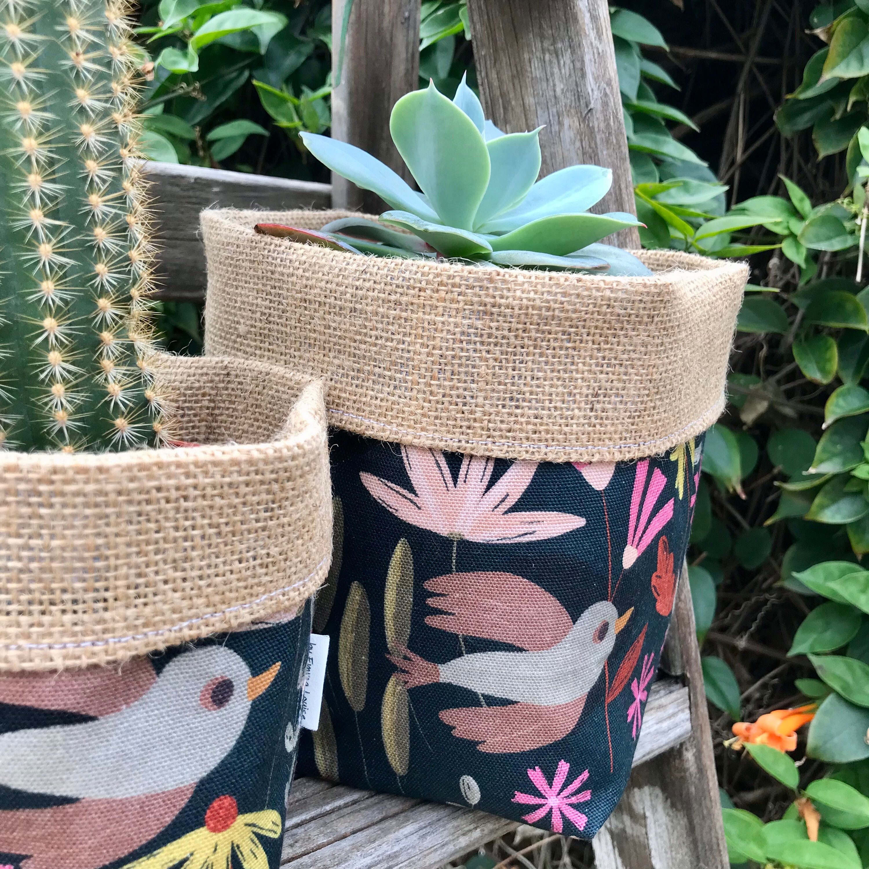 Pot Plant Cover Cotton and Hessian Reversible Fabric Basket - Etsy ...