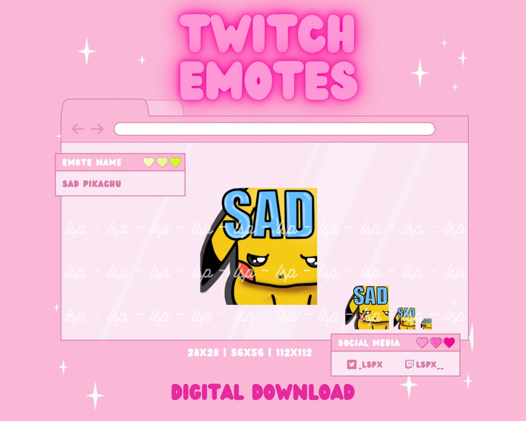 Pikachu Sad Emote Twitch Discord Sub Emote / Stream Emote - Etsy