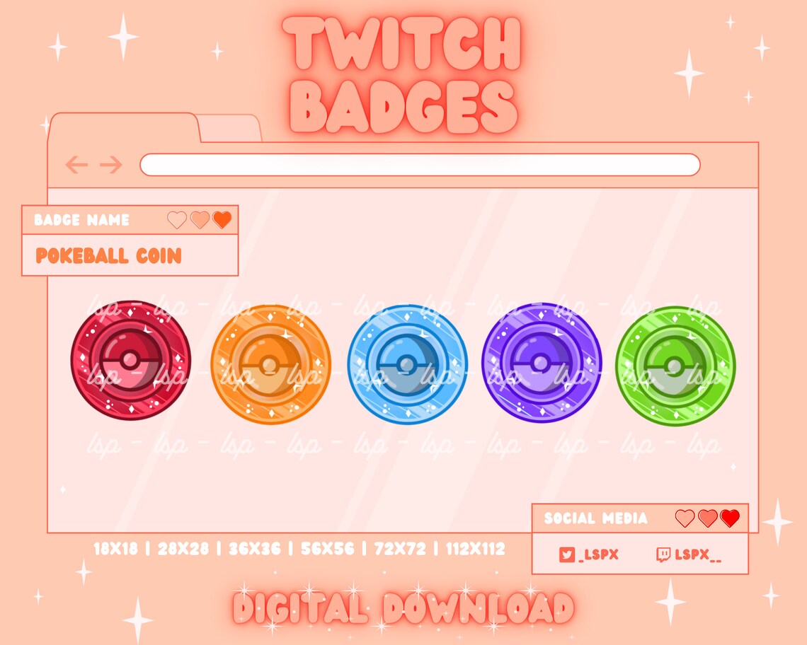 Pokeball Coin Badge / Emote | Twitch & Discord | Sub Badge / Bit Badge ...