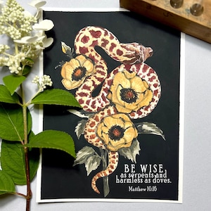Scripture Hognose Snake Art Print. Reptile Decor. Vintage Bible Wall ...