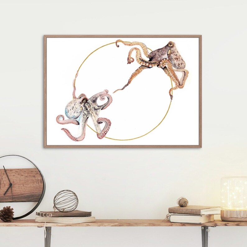 Watercolor Octopus Art Print. Coastal Wall Art. Celestial Octopus Painting. Nautical Nature Art ...