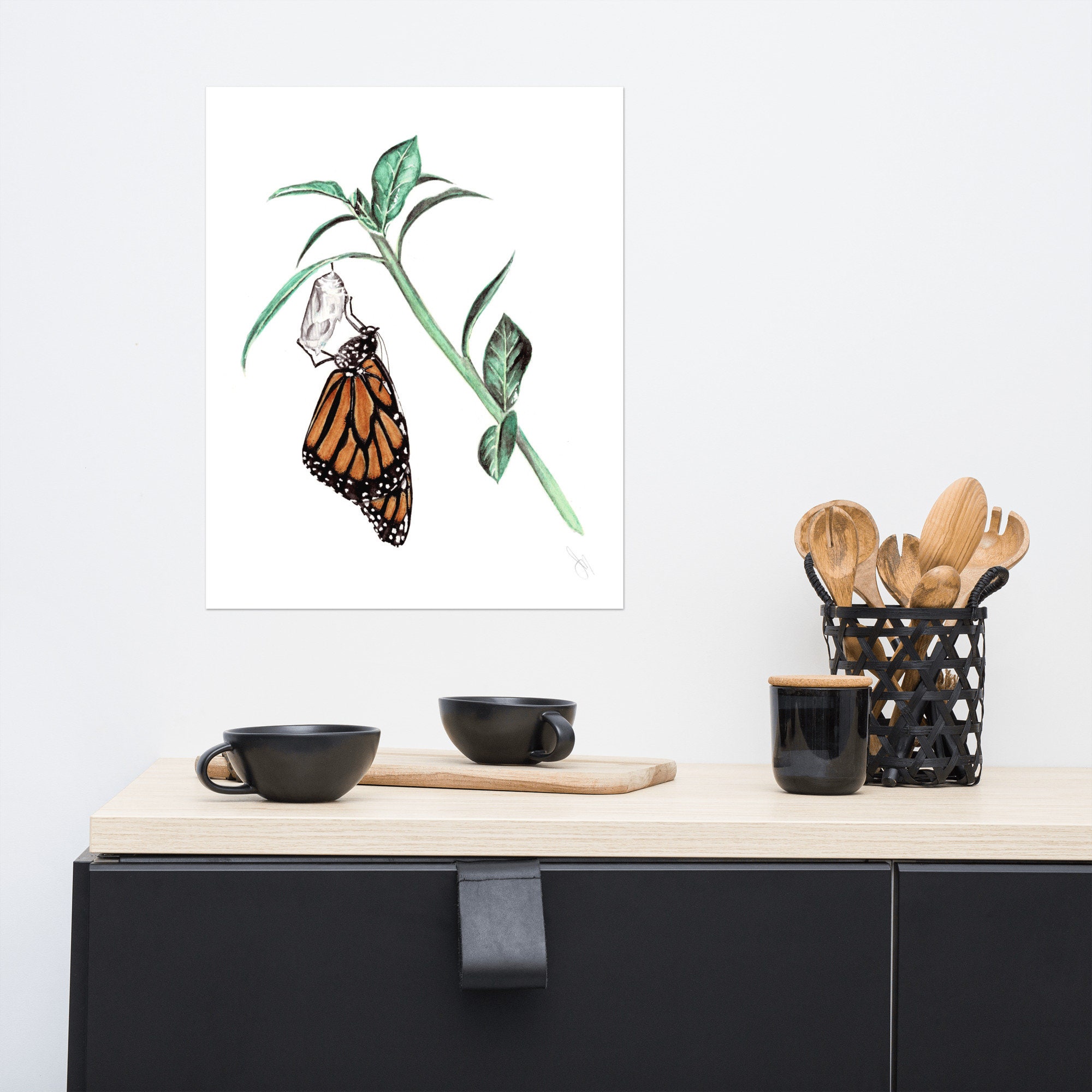 Watercolor Monarch Butterfly Art Print. Earthy Butterfly Chrysalis ...