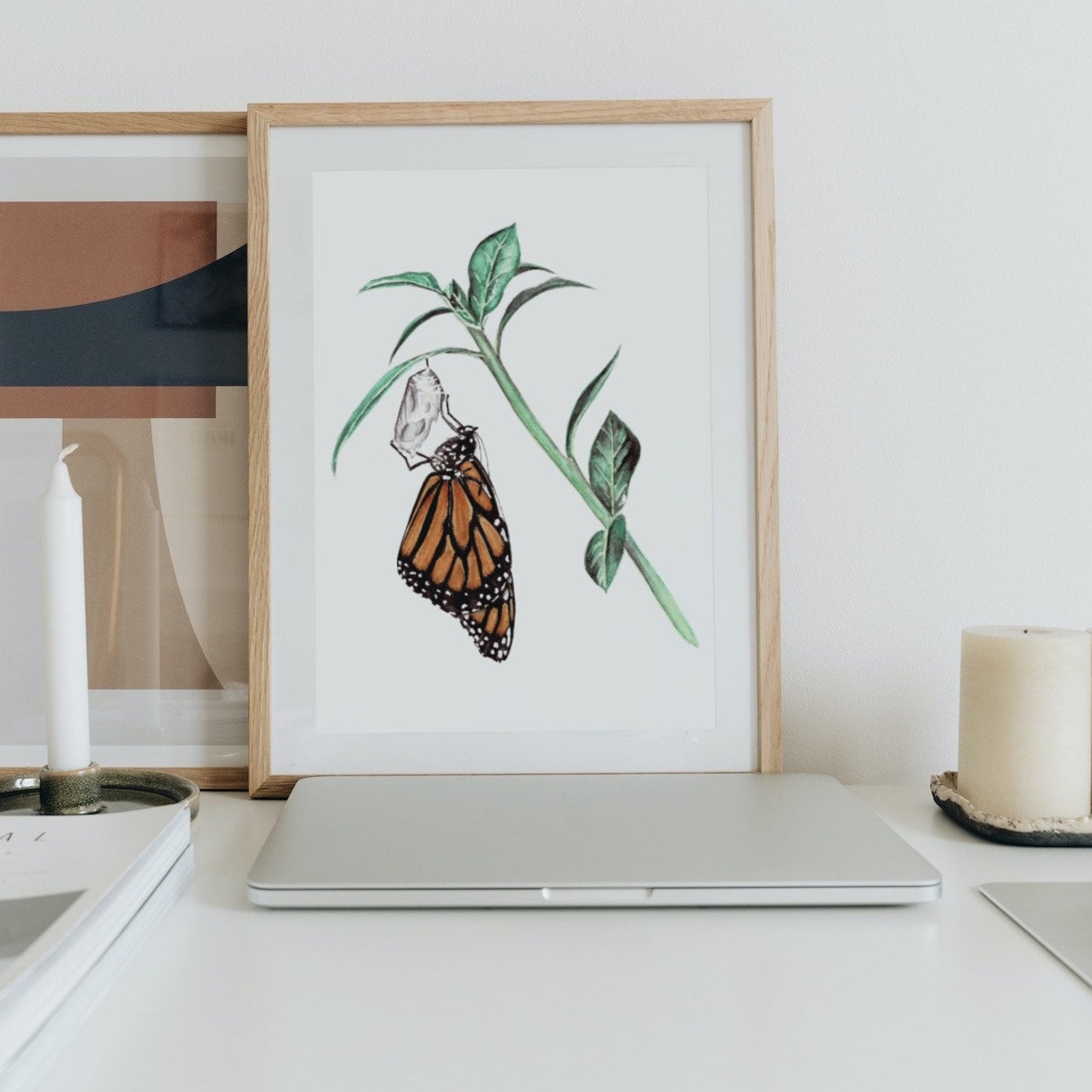 Watercolor Monarch Butterfly Art Print. Earthy Butterfly Chrysalis ...