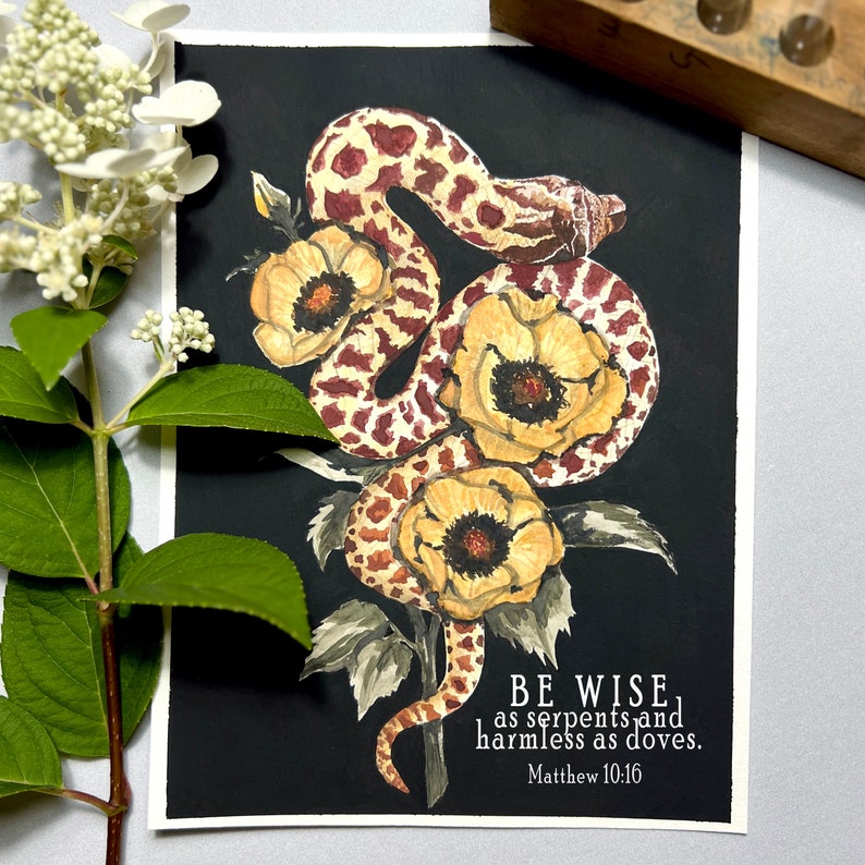 Scripture Hognose Snake Art Print. Reptile Decor. Vintage Bible Wall ...