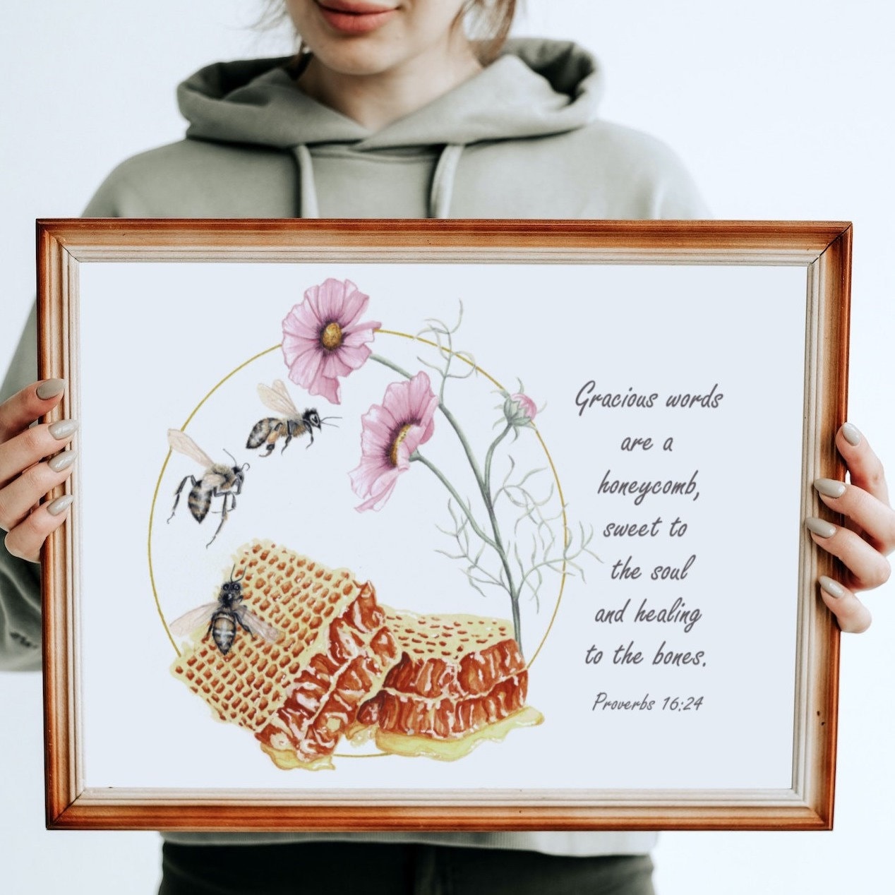 Christian Bee Art Print. Proverbs 16:24 Bible Verse. Watercolor ...