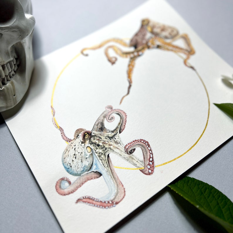 Watercolor Octopus Art Print. Coastal Wall Art. Celestial Octopus Painting. Nautical Nature Art ...