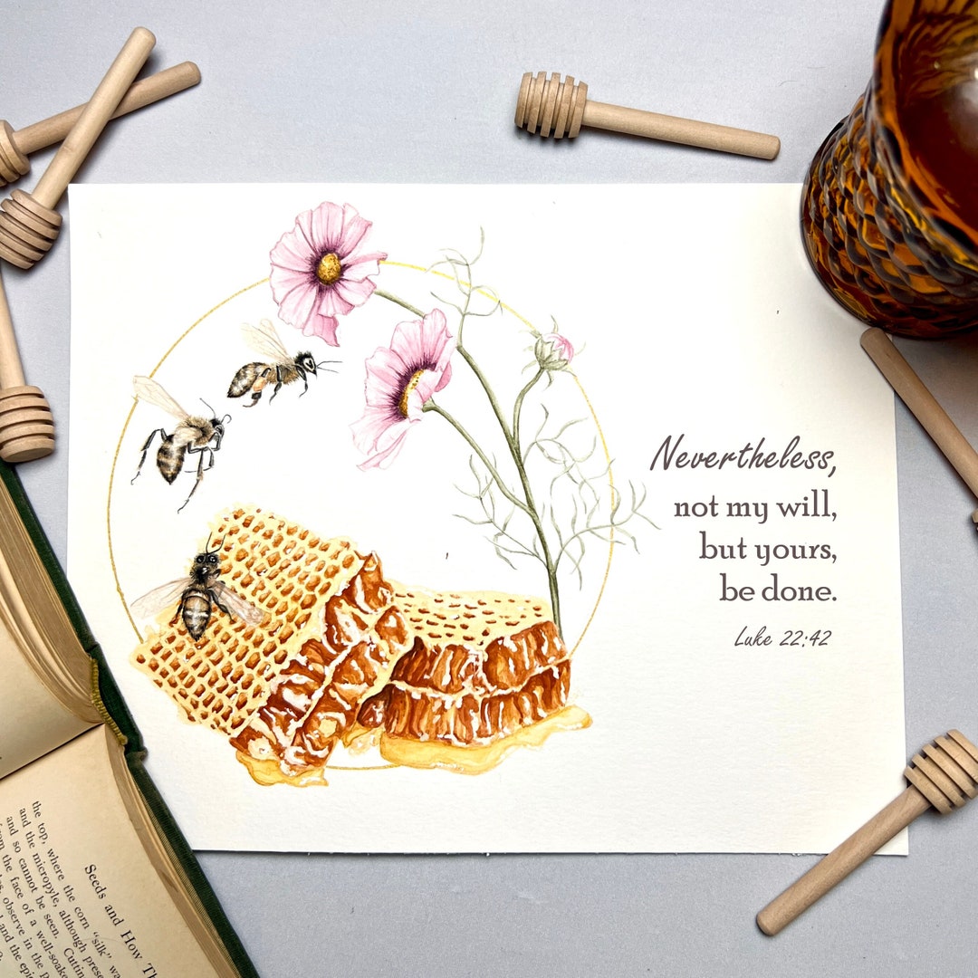 Christian Bee Art Print. Luke 42:22 Bible Verse. Watercolor Honeybee ...