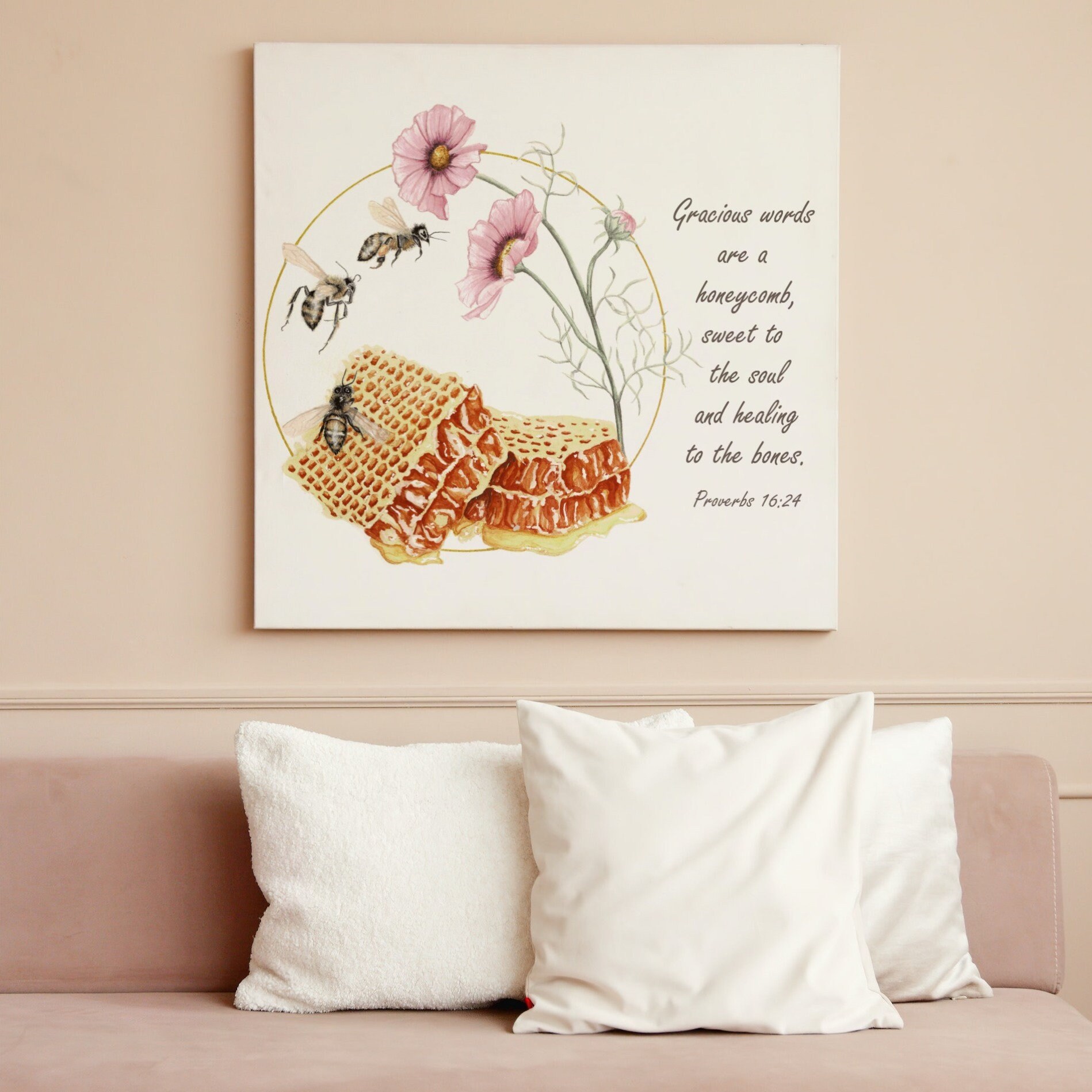 Christian Bee Art Print. Proverbs 16:24 Bible Verse. Watercolor ...