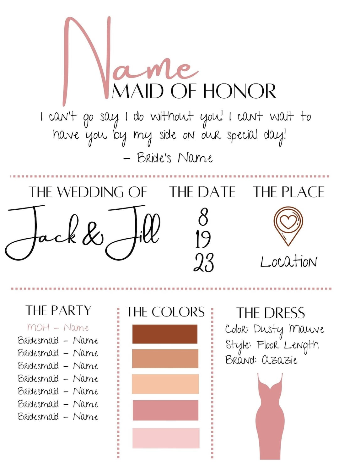 PERSONALIZED Maid of Honor and Bridesmaid Cards (DIGITAL DOWNLOAD) - Etsy