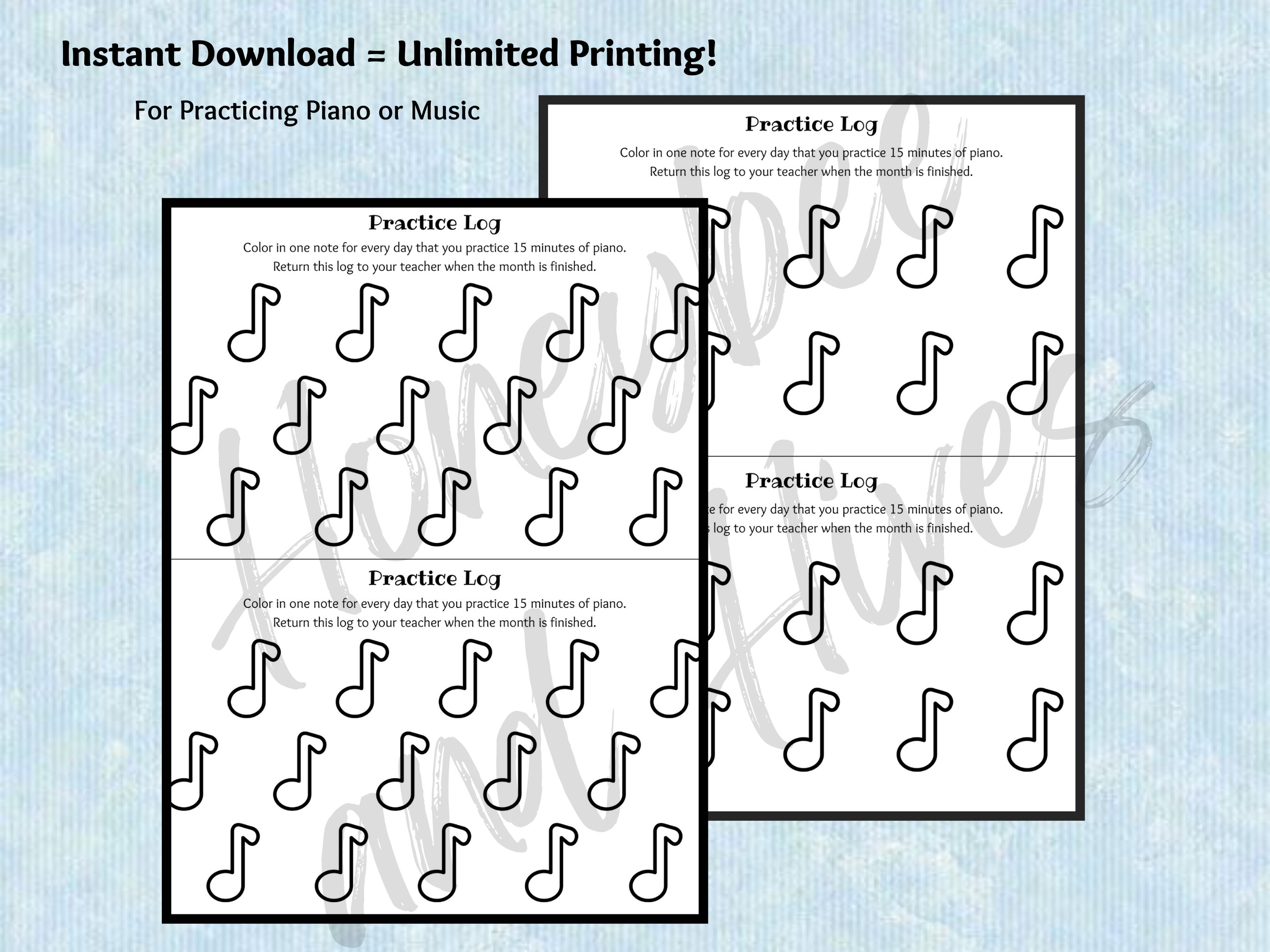 Piano Practice Log | Printable Practice Chart | Music Practice Tracker ...
